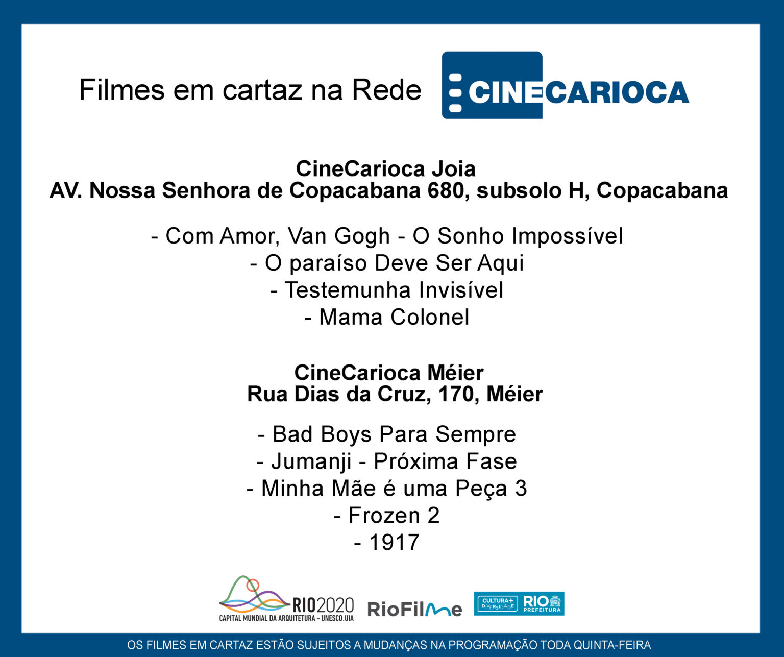 FILMES EM CARTAZ - RioFilme